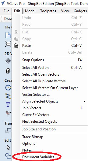 document variables menu – Top CNC Router Manufacturer | ShopBot Tools | Made in USA